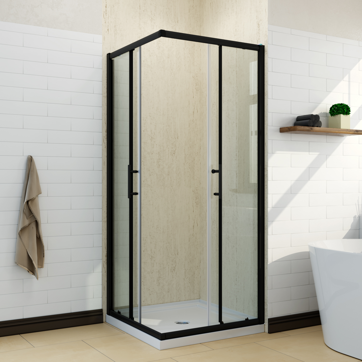 Square Corner Sliding Doors Shower Screen Chromeandmatt Black