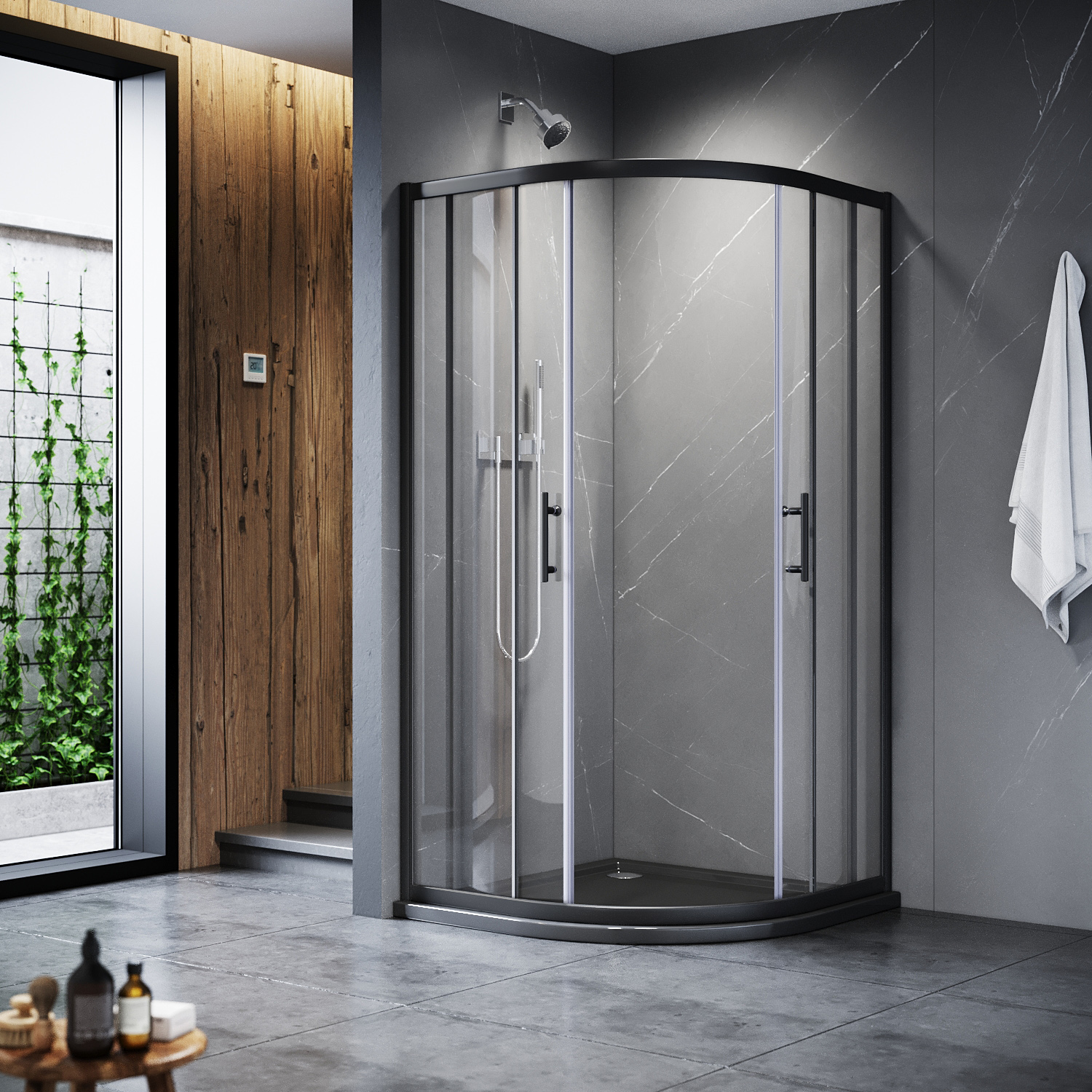 Curved Sliding Shower Screen Black Quadrant Enclosure Base Optional 800