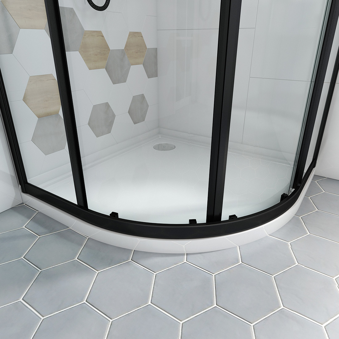 Curved Shower Screen Black Quadrant Enclosure Base Optional 800 900