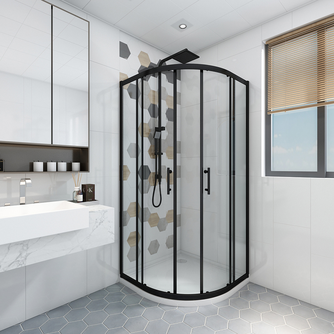 Curved Shower Screen Black Quadrant Enclosure Base Optional 800 900
