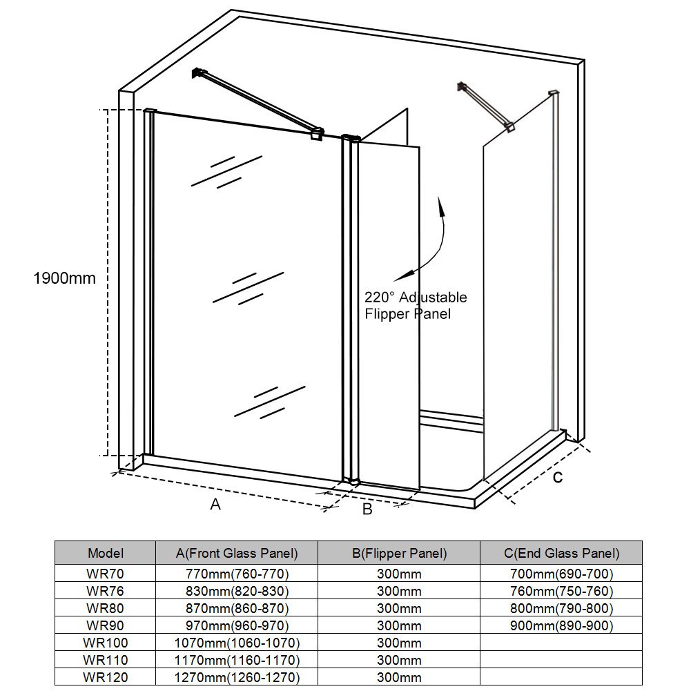 Frameless Shower Screen Walk In Fixed Panel 8&10mm Glass Optional 80 ...